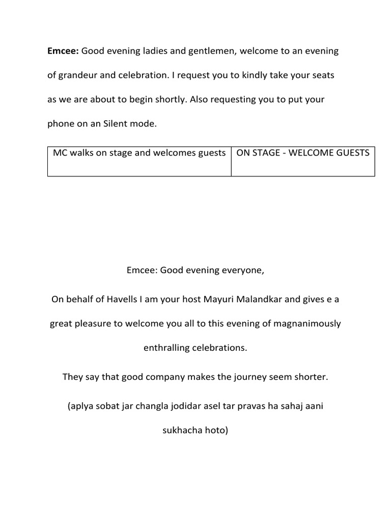 Emcee Script | PDF | Leisure