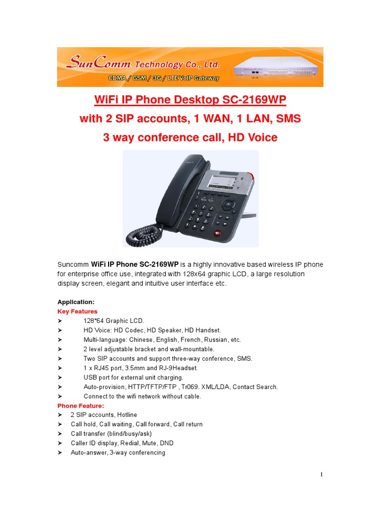 WiFi IP Phone with HD Voice, 2 SIP Accounts & SMS | PDF | Session ...