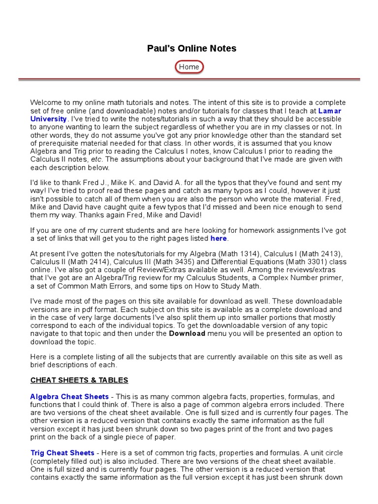 Pauls Online Math Notes | PDF | Integral | Equations