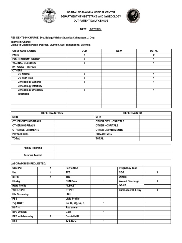 Daily OPD Census | PDF | Obstetrics | Pregnancy