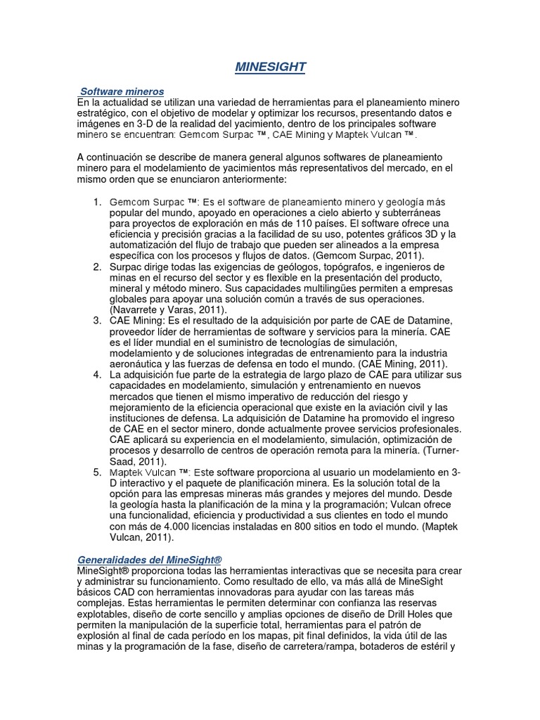 MINESIGHT | Descargar gratis PDF | Minería | Software