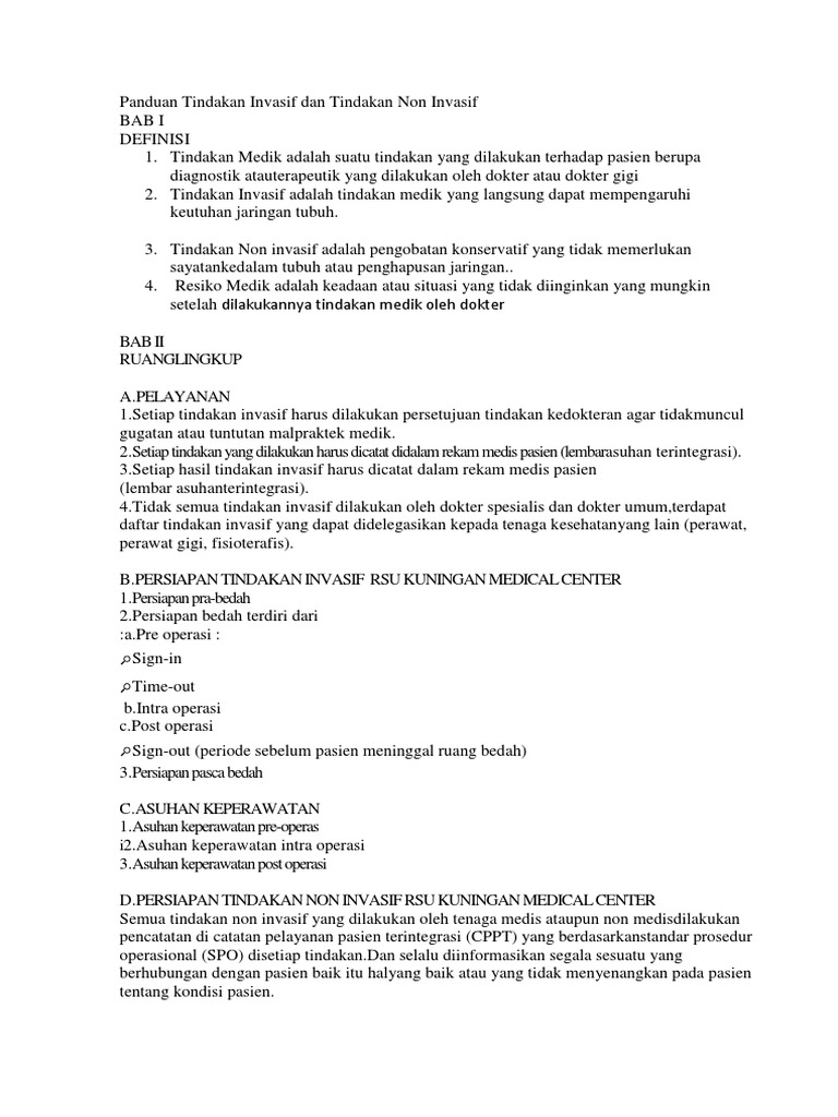 Panduan Tindakan Invasif Dan Tindakan Non | PDF