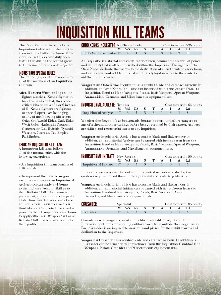 Inquisition Kill Teams: Ordo Xenos Inquisitor | PDF | Ammunition | Whip