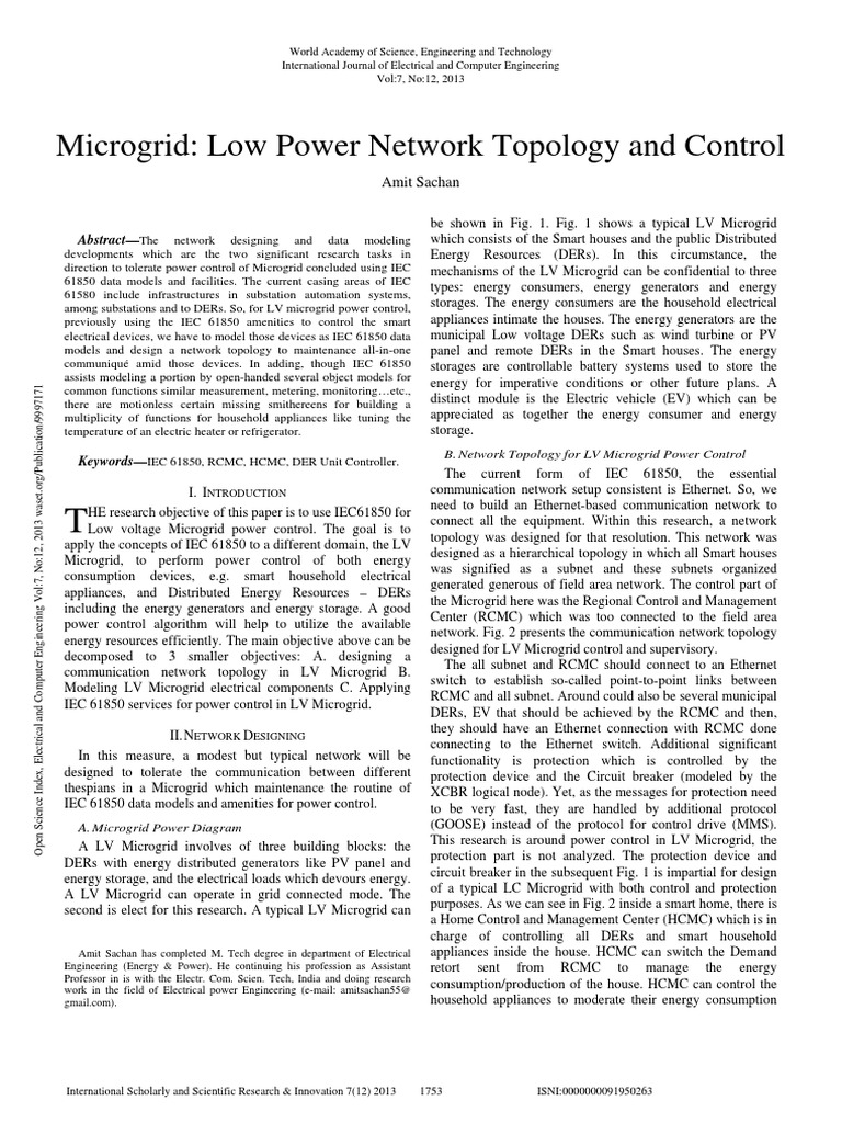 Microgrid Low Power Network Topology and Control | PDF | Distributed ...