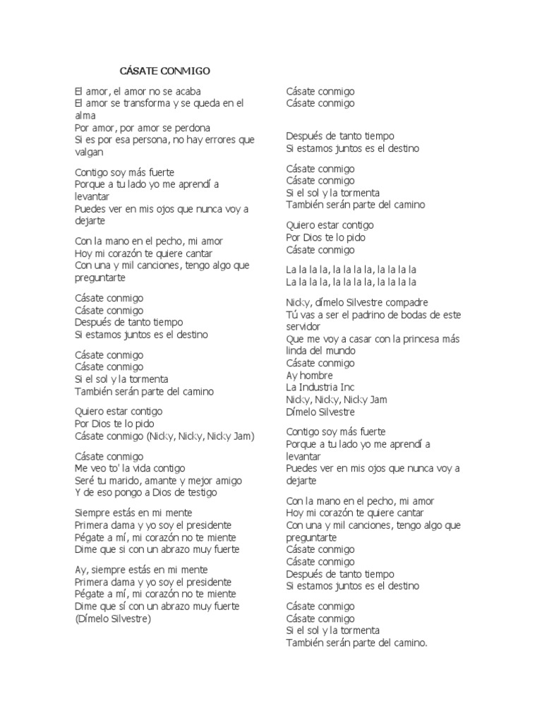 Cásate Conmigo: Letra y Significado | PDF | Amor | Ocio