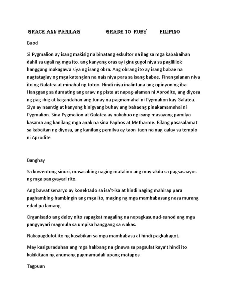 Grace Ann Panilag Grade 10 Ruby Filipino | PDF