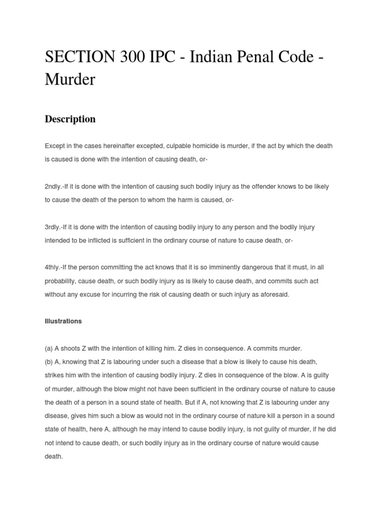 SECTION 300 IPC - Indian Penal Code - Murder | PDF | Murder | Misconduct