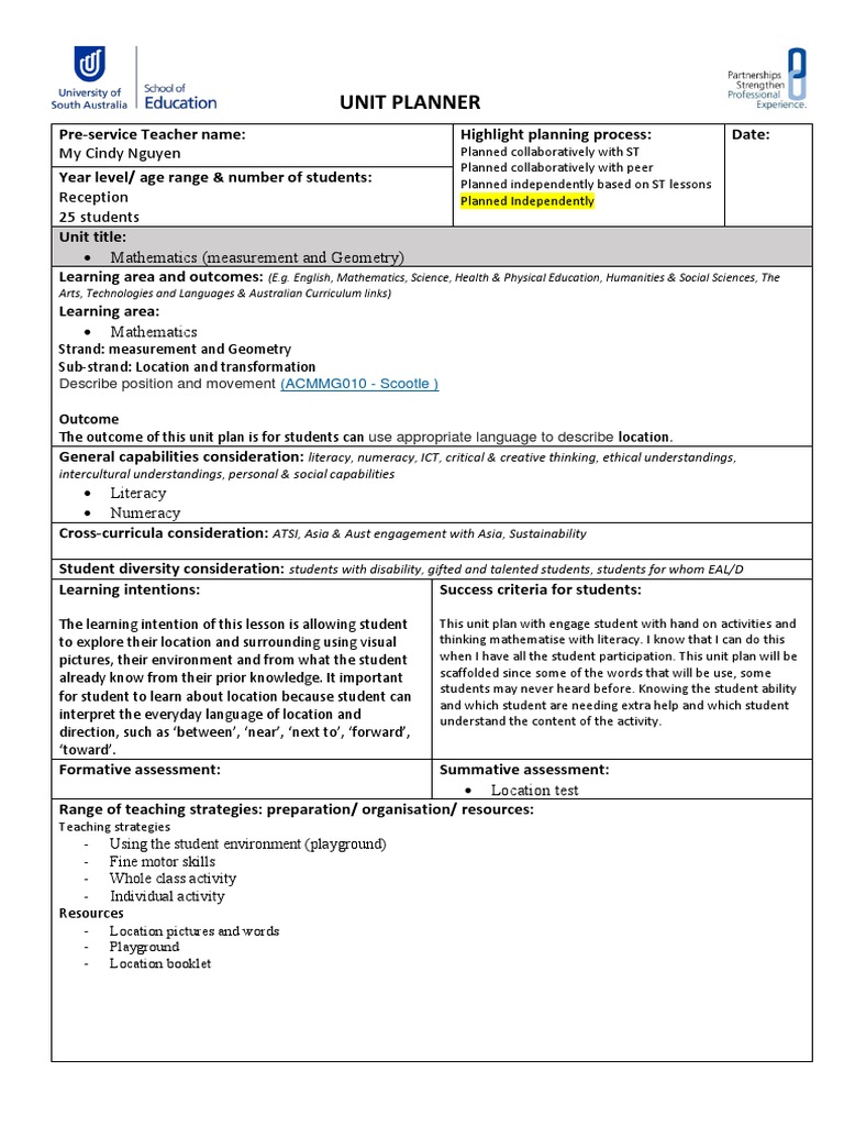 Unit Plan Location | PDF | Educational Assessment | Teachers