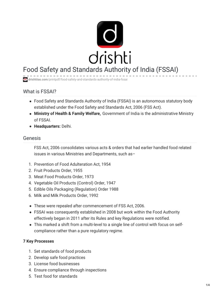 Food Safety and Standards Authority of India Fssai | PDF | Food Safety ...