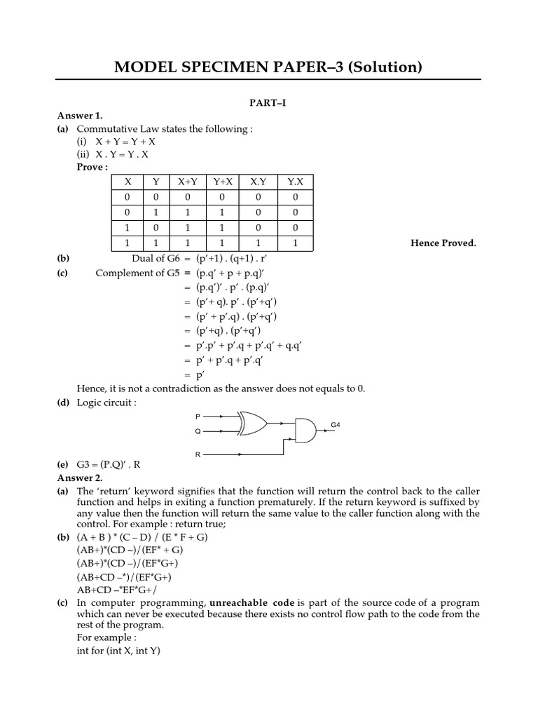 Solution For Unsolved MSP ISC Computer Science | PDF | Logic Gate ...
