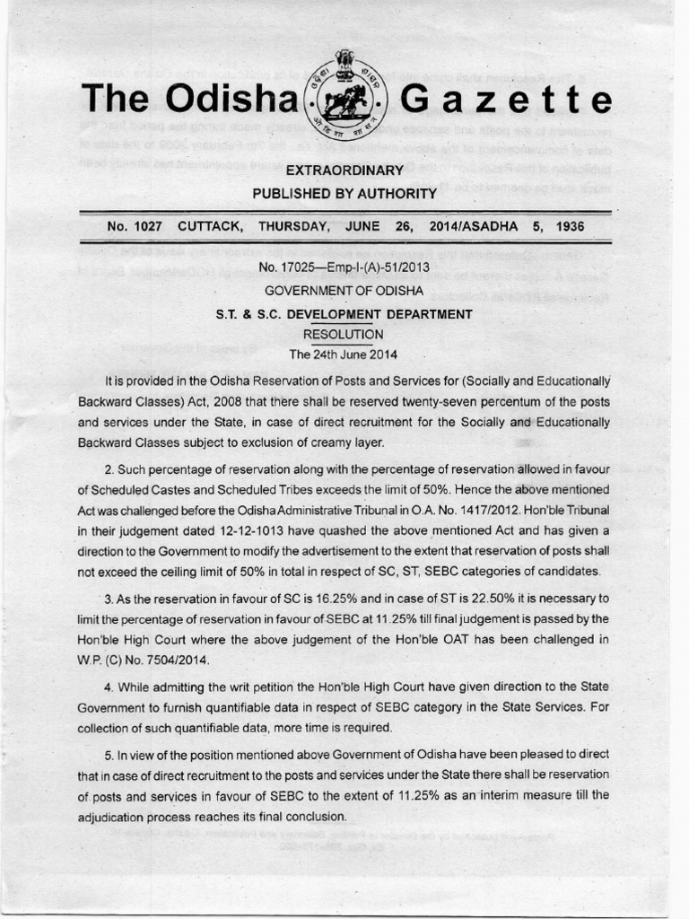 Resolution SEBC Reservation | PDF | Government Of India | Politics Of India