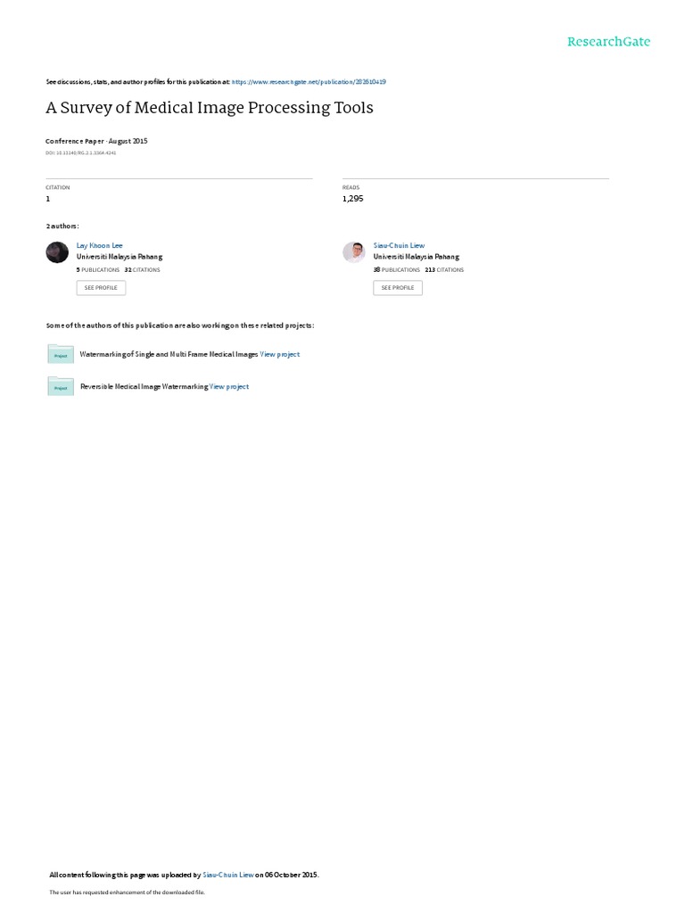 A Survey of Medical Image Processing Tools | PDF | Medical Imaging ...