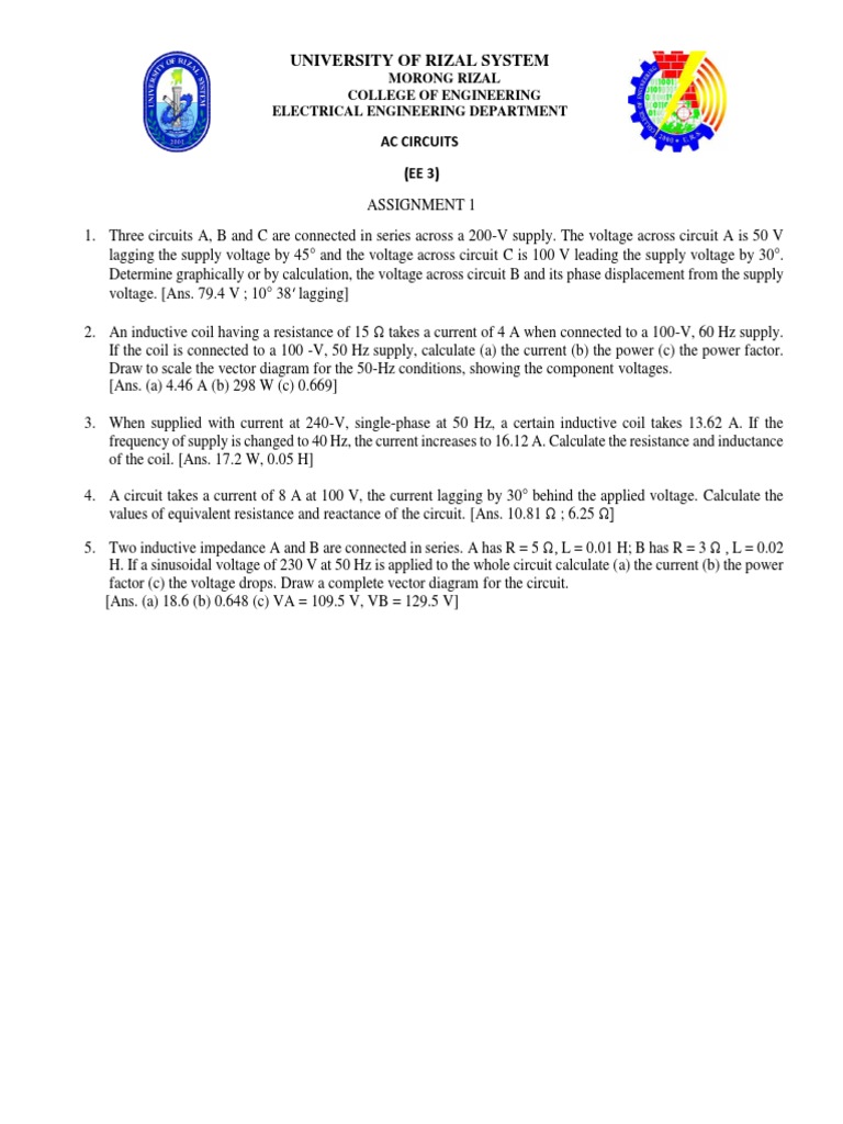 AC Circuits Assignment for EE Students | PDF