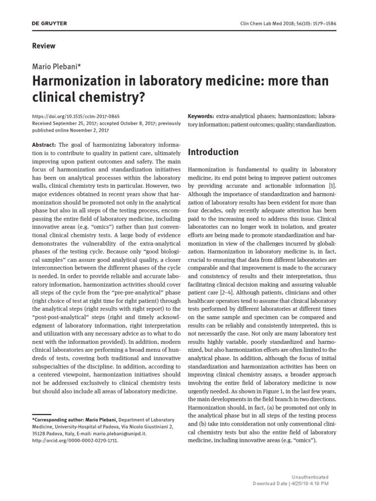 Harmonization in Laboratory Medicine | PDF | Medical Laboratory | Assay