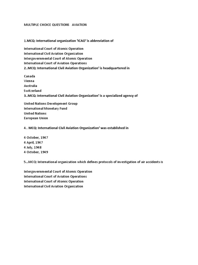 Multiple Choice Questions Aviation | PDF