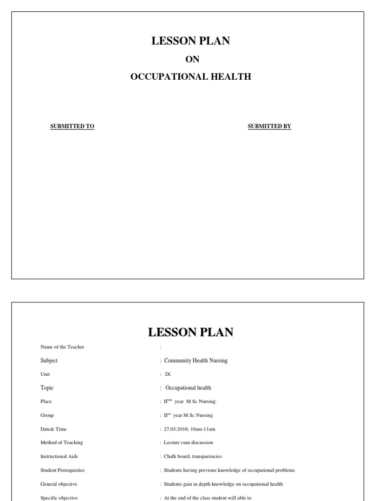 Occupational Health Lesson Plan | PDF | Occupational Safety And Health ...