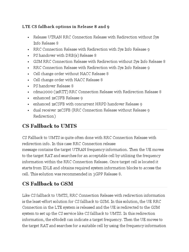 CS Fallback To UMTS | PDF | Lte (Telecommunication) | Wireless