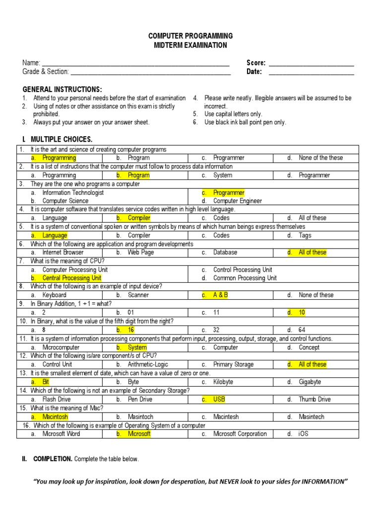 Computer Programming Midterm Exam | PDF | Computer Program | Programming