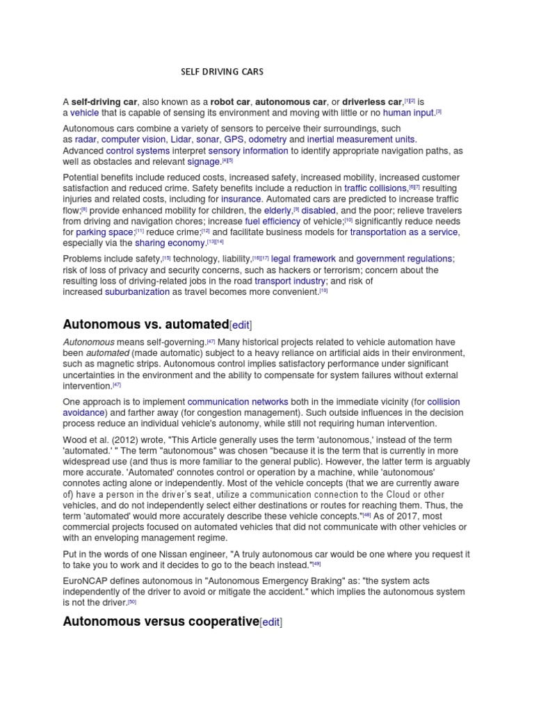 Self Driving Cars | PDF | Fuel Economy In Automobiles | Automation