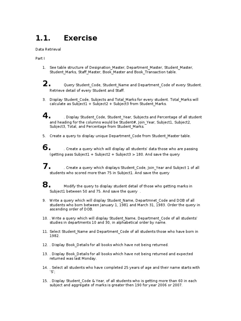 SQL Exercise PDF | PDF | Parameter (Computer Programming) | Salary