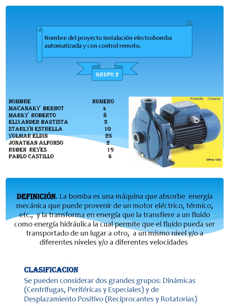 Presentación Proyecto Bomba de Agua | PDF | Bomba | Gases