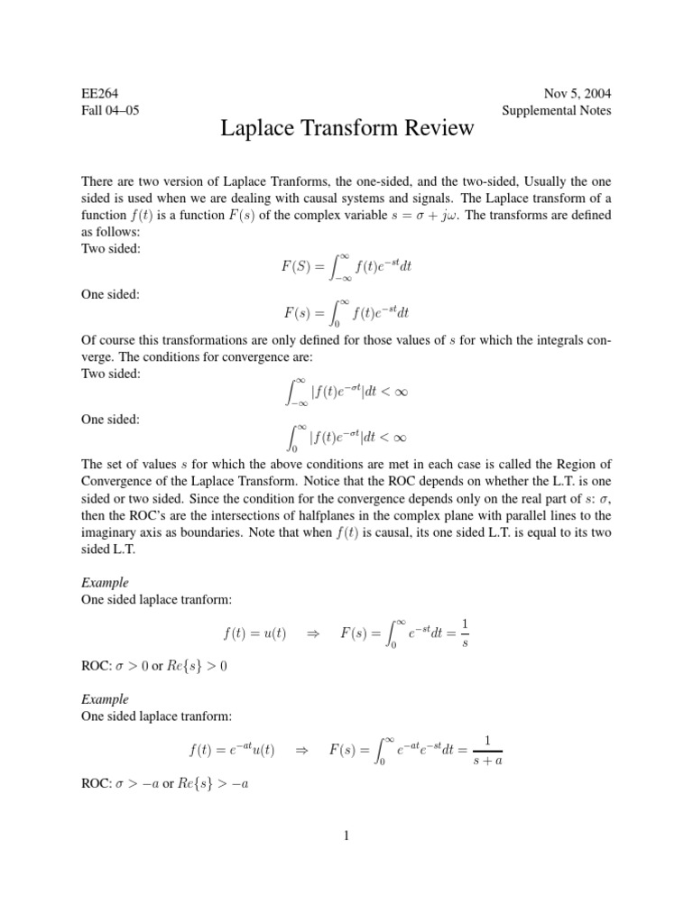 Laplace Transform Review: Example | PDF | Laplace Transform | Mathematical Analysis
