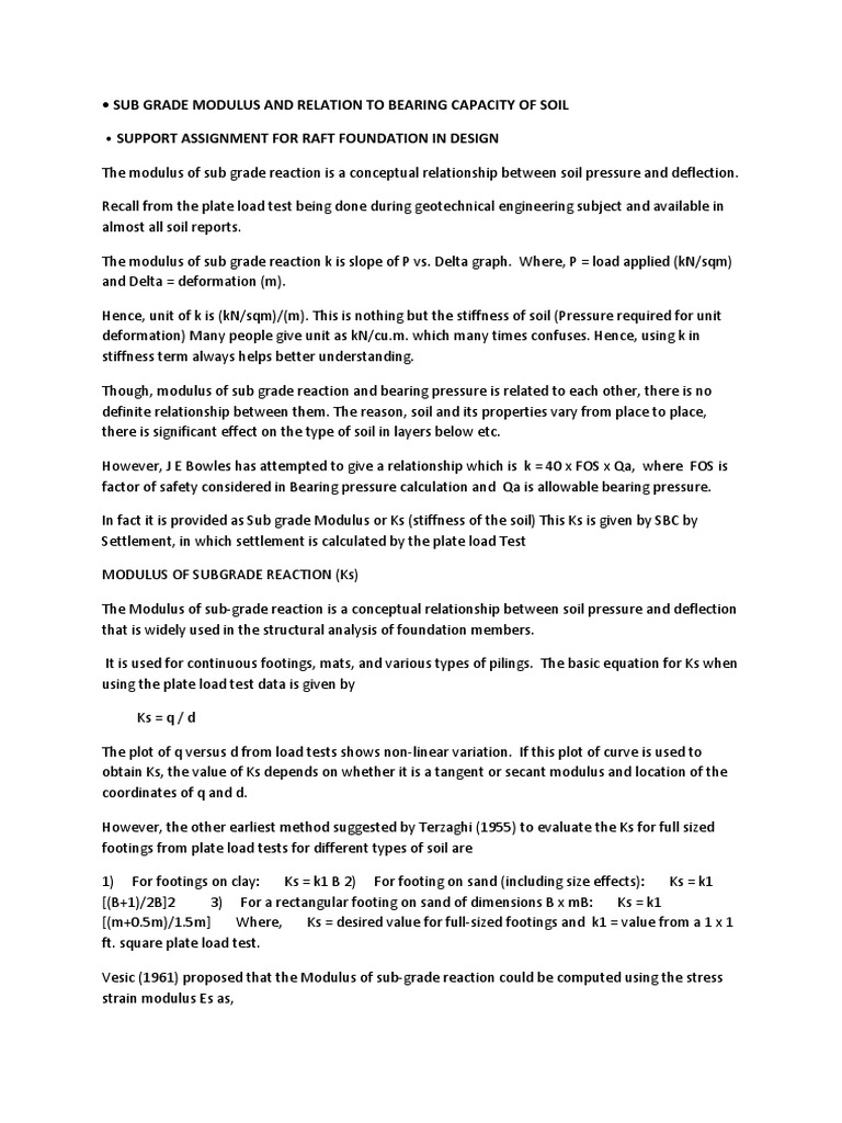 Sub Grade Modulus and Relation To Bearing Capacity of Soil | PDF ...