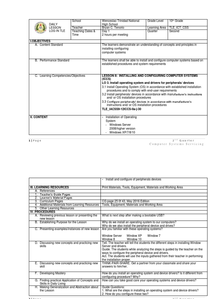 2nd Quarter Daily Lesson Log | PDF | Operating System | Device Driver