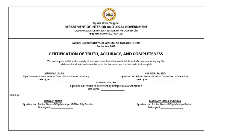 Certification of Truth, Accuracy, and Completeness | PDF