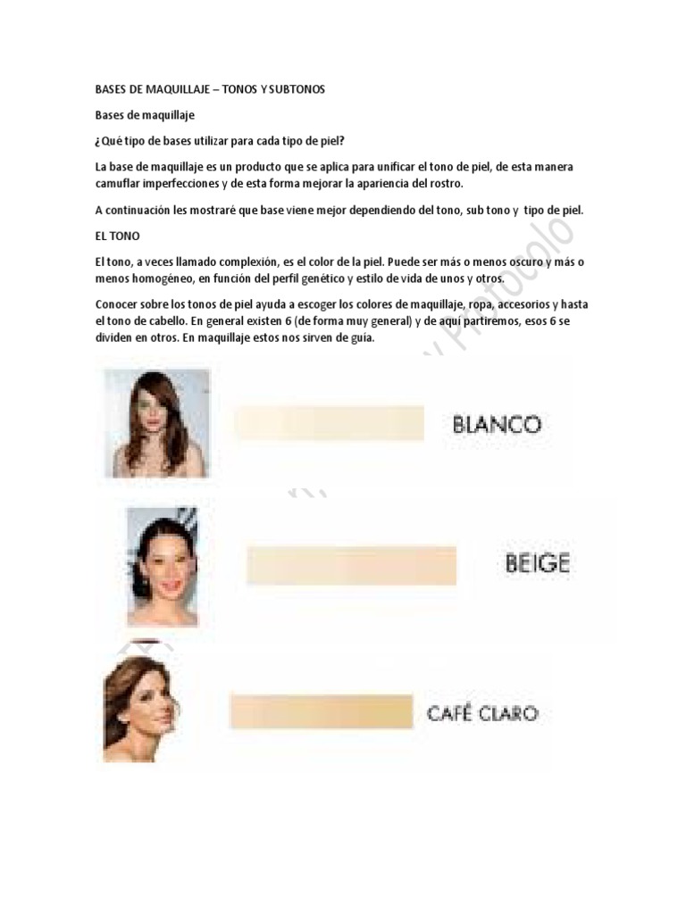 Bases de Maquillaje - Tonos y Subtonos | PDF