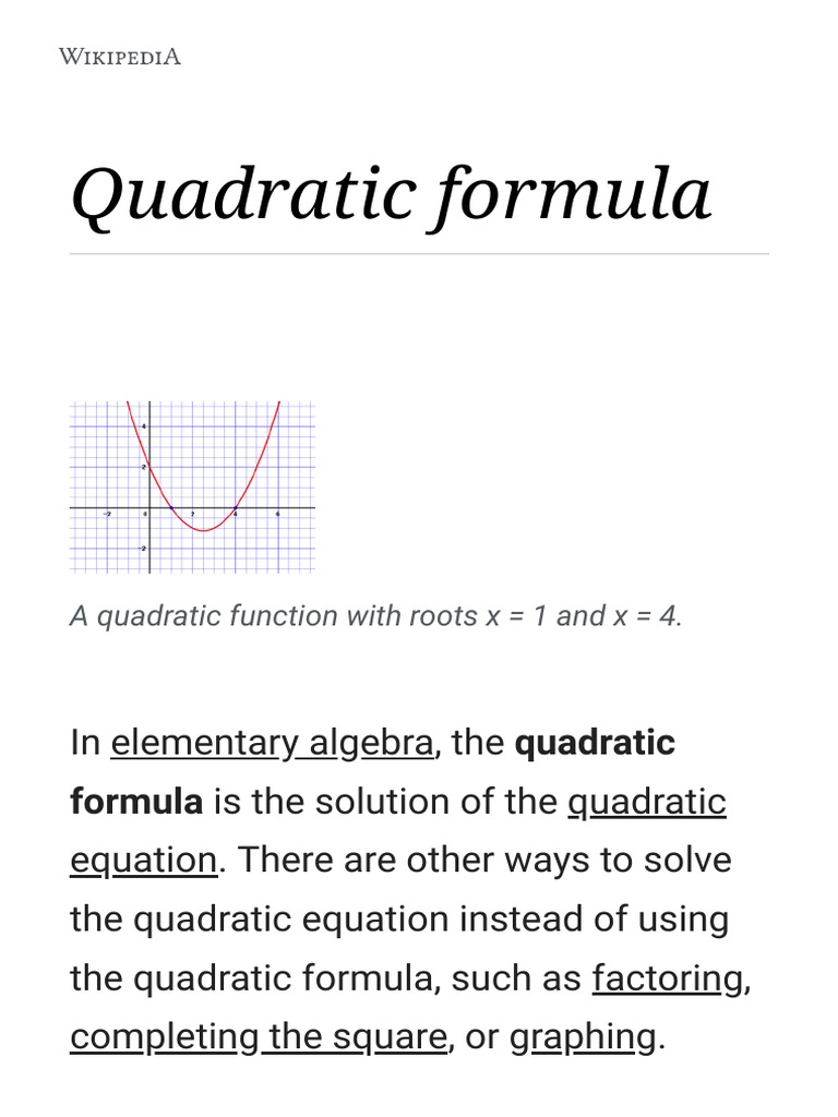 Quadratic Formula - Wikipedia | PDF | Quadratic Equation | Polynomial