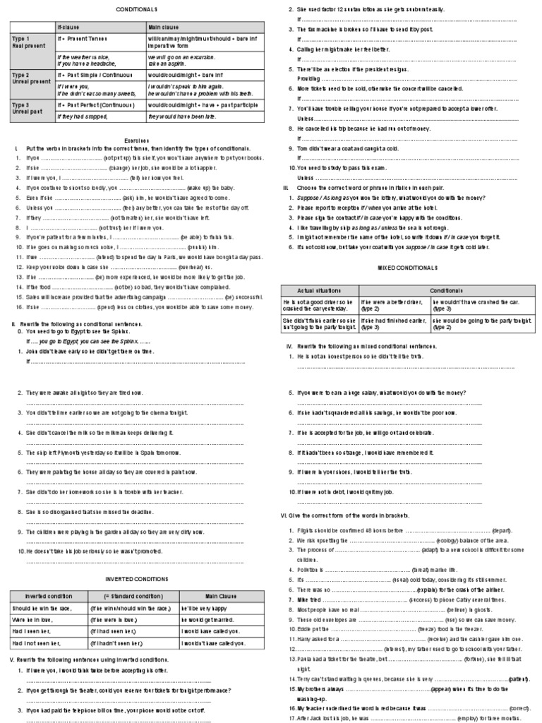 Conditional Sentences Exercises | PDF | Syntax | Onomastics