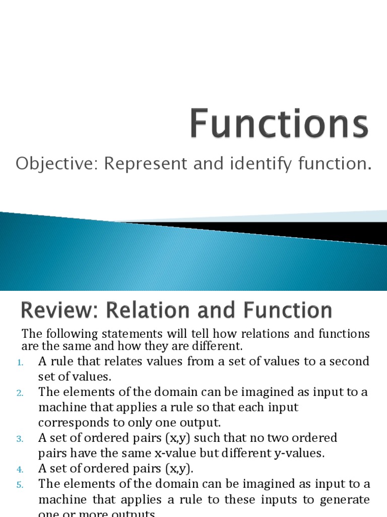 Objective: Represent and Identify Function | PDF | Domain Of A Function ...