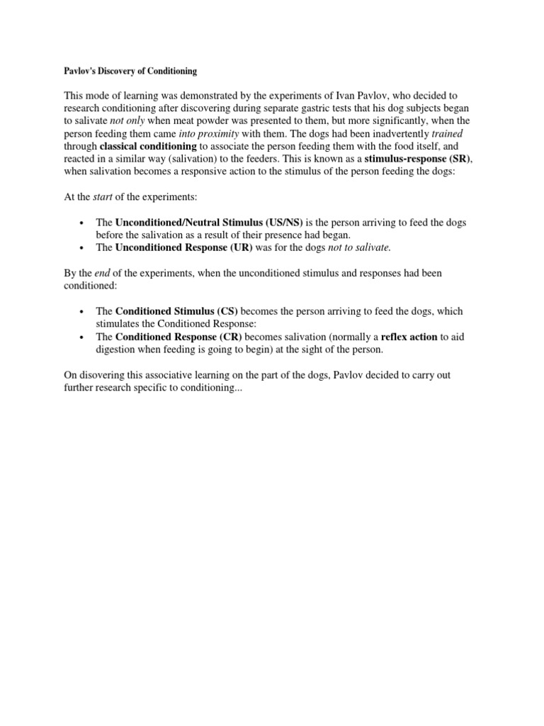 Pavlov's Discovery of Conditioning | PDF | Classical Conditioning | Psychological Schools