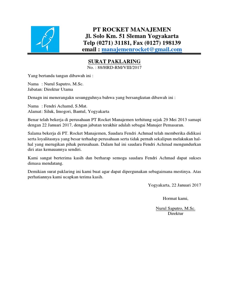 Contoh Surat Paklaring | PDF