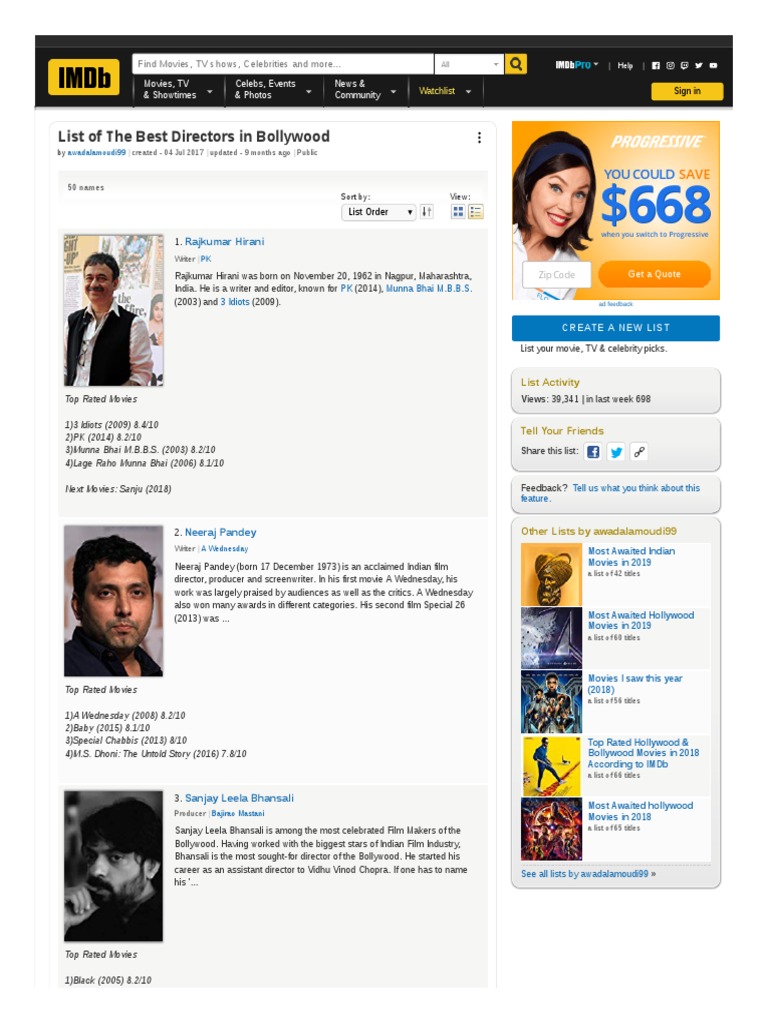 List of The Best Directors in Bollywood | PDF | Cinema Of India | Bollywood