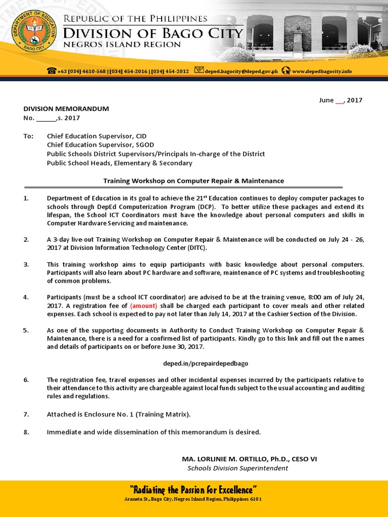 Division Memo - Computer Repair & Maintenance | PDF | Computing | Hardware