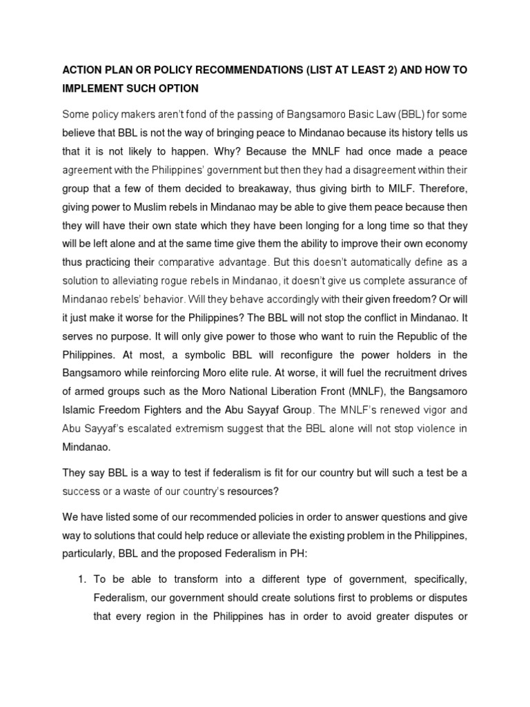 Action Plan or Policy Recommendations | PDF | Government | Public Sphere