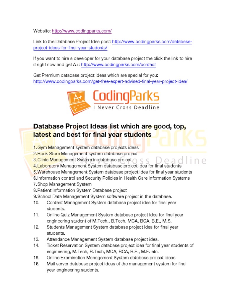 98 Top Latest Best Database Project Ideas For Final Year Students PDF ...