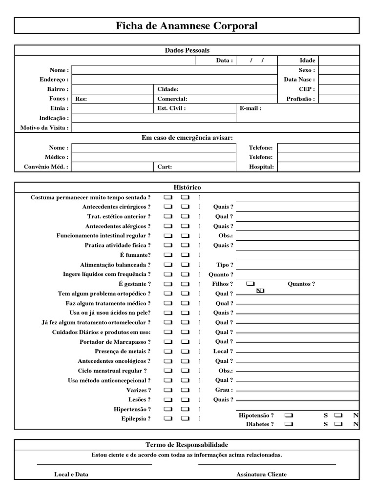 Ficha de Anamnese Corporal | PDF | RTT | Remédio