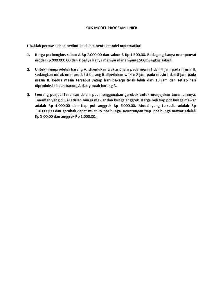 Kuis Model Program Linier | PDF