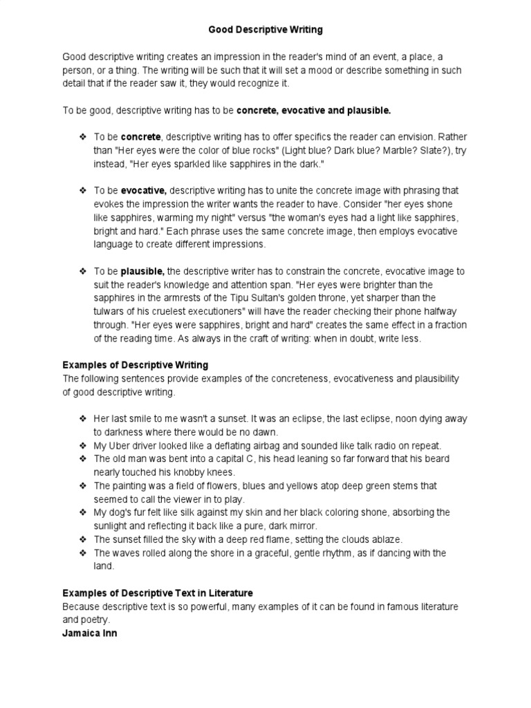 Good Descriptive Writing | PDF | Linguistics