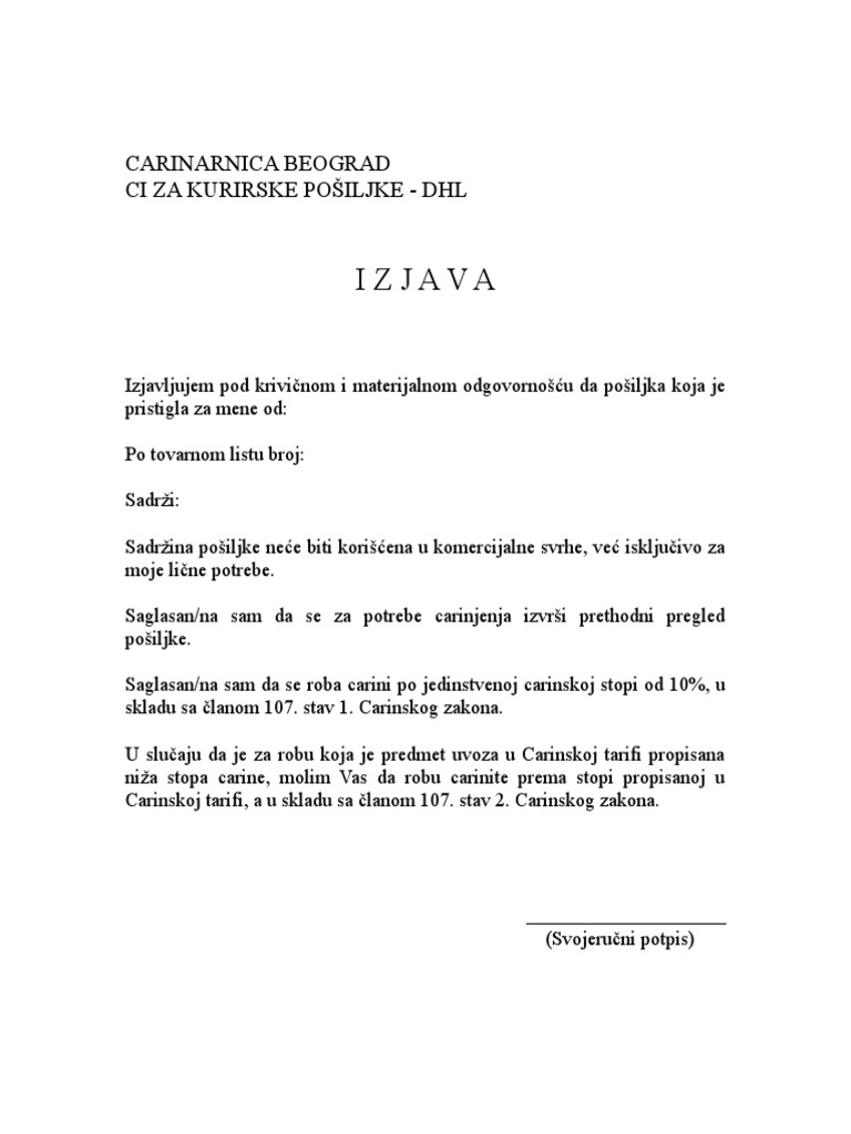 Izjava Opisna - Fizicka Lica | PDF