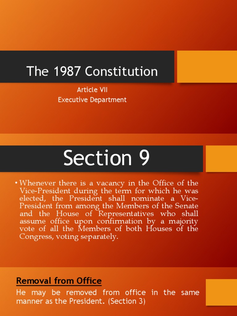 The 1987 Constitution: Article VII Executive Department | PDF | Vice ...
