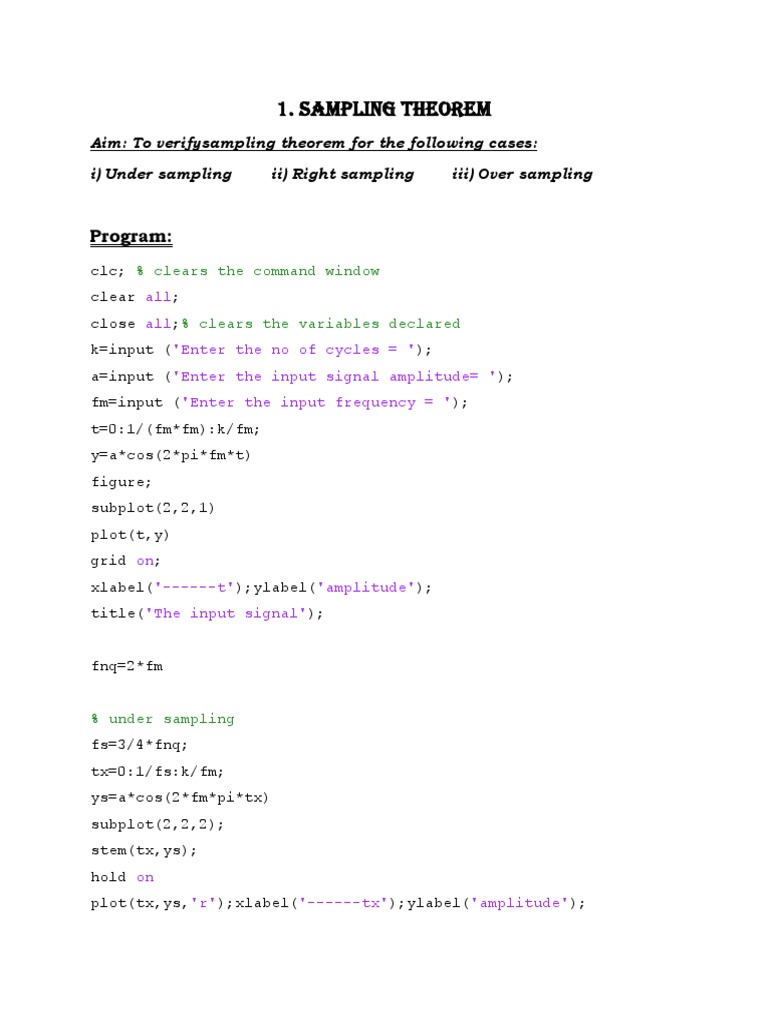 Sampling Theorem: Program | PDF
