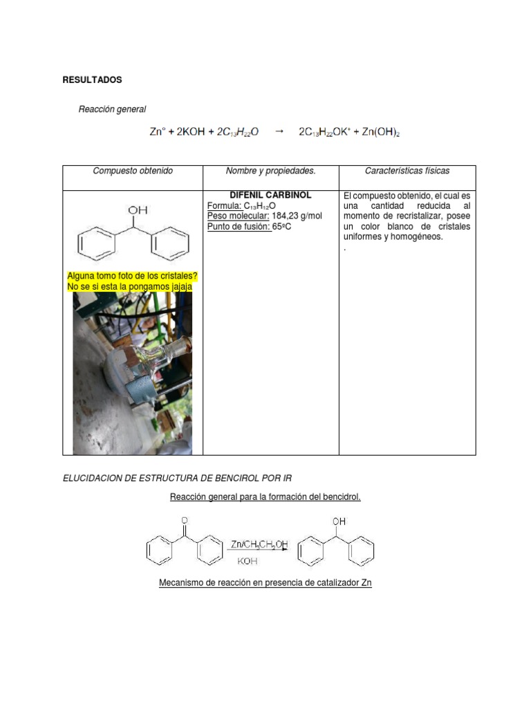 Sintesis de Difenil Carbinol | PDF | Cetona | Ácido