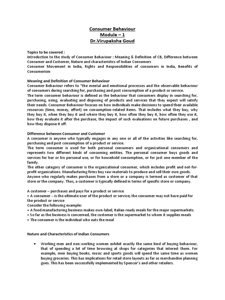Cb Module 1 Pdf Consumerism Consumer Behaviour