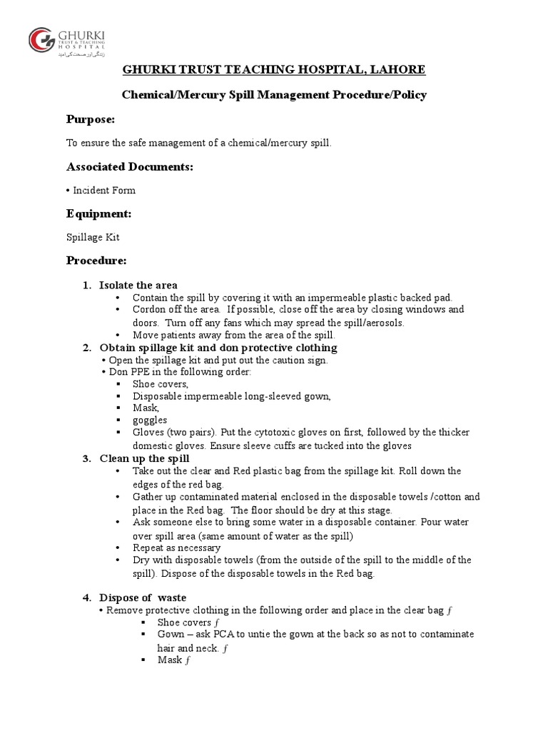 Ghurki Trust Teaching Hospital Lahore Chemical Mercury Spill