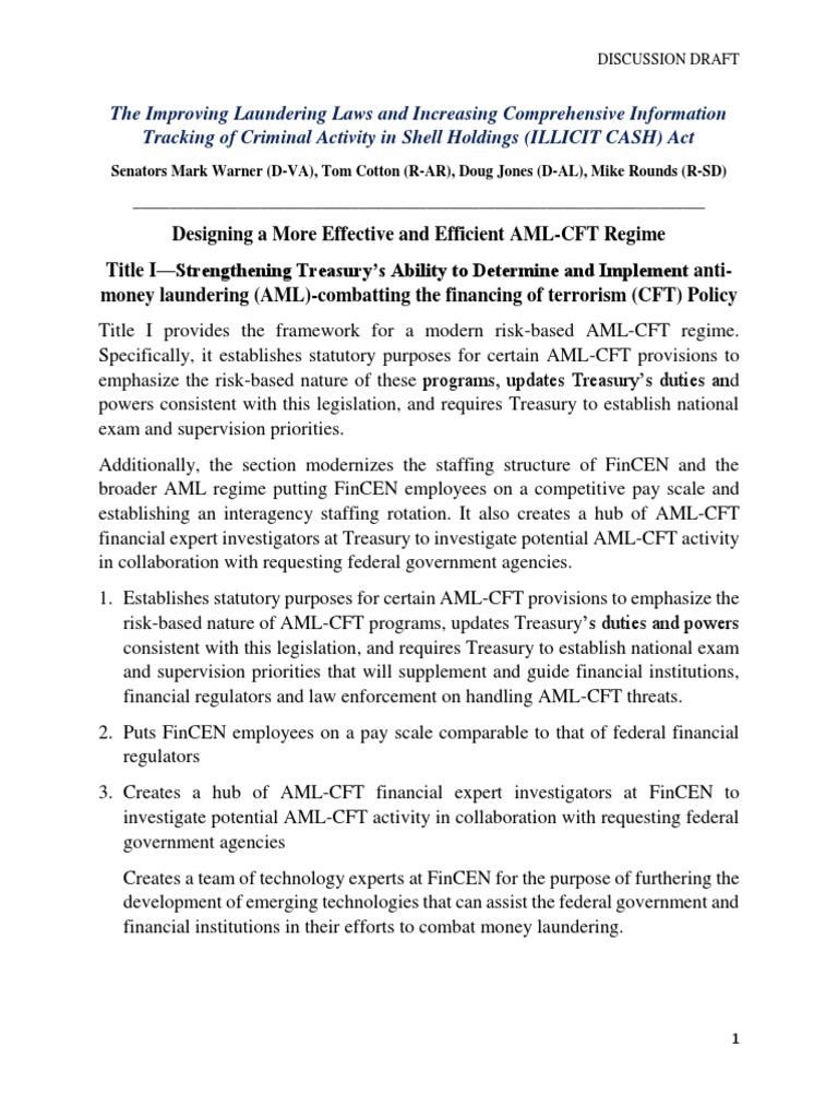 ILLICIT CASH Act Summary and Section-By-Section 060719 | PDF | Money ...