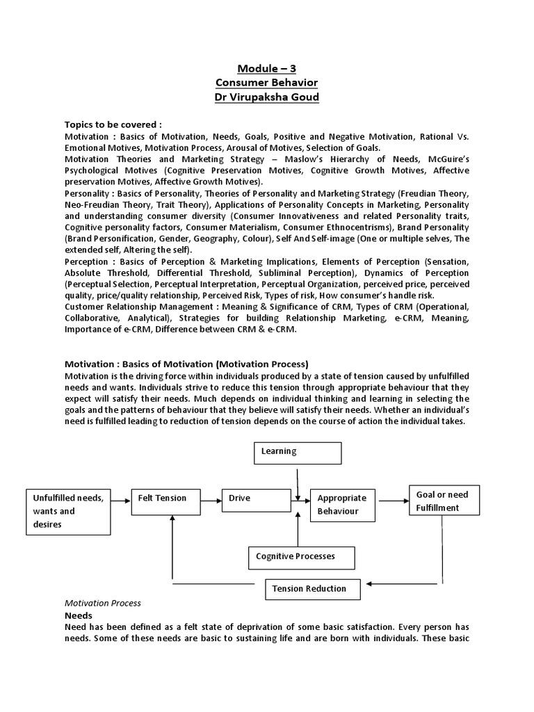 Consumer Behavior - Module 3 | PDF | Id | Motivation